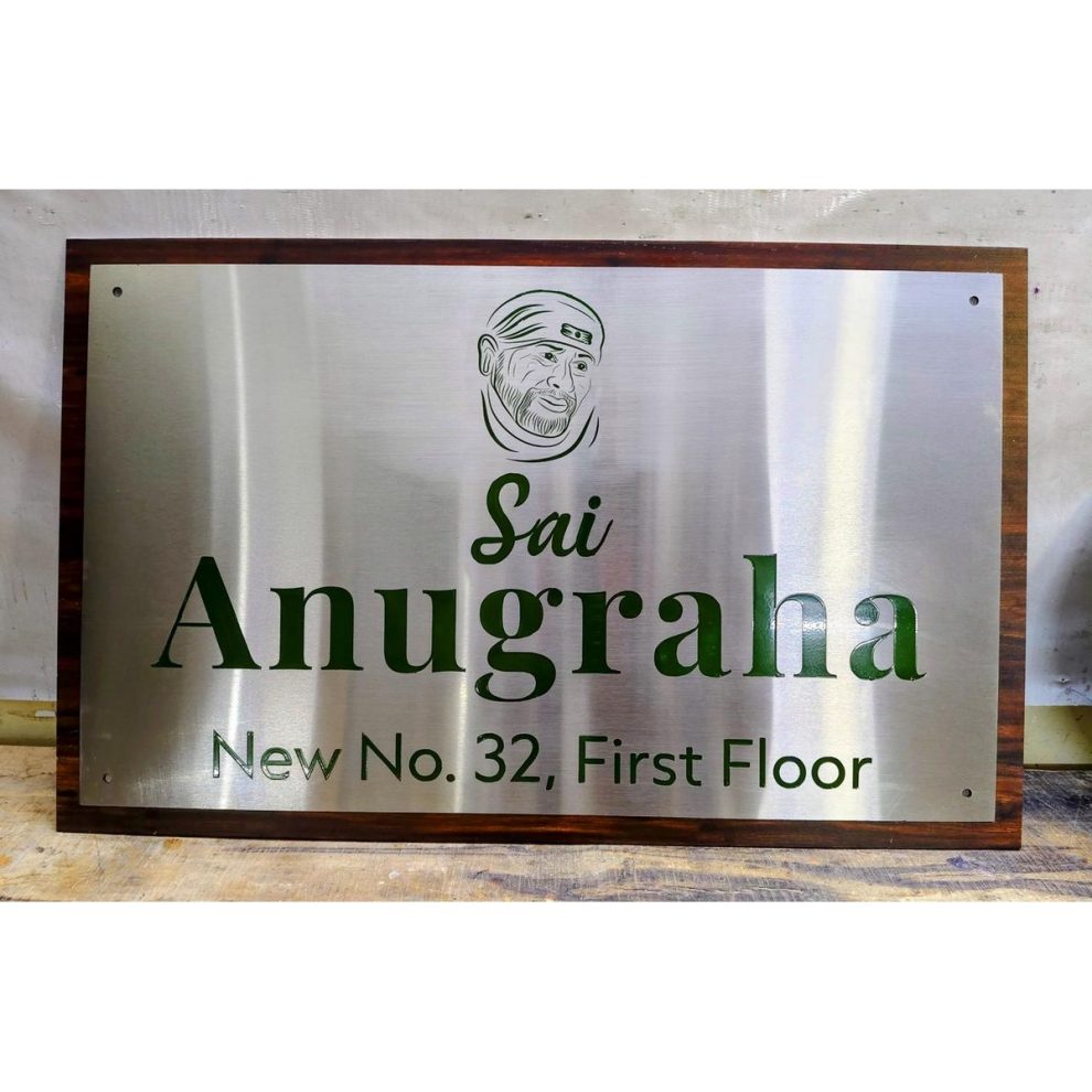 Metal Engraved Name Plate with Wooden Texture Acrylic Base