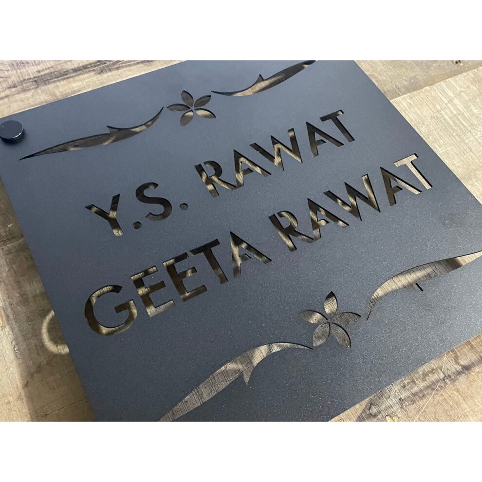 Home Name Plate | Metal Grey Finish Laser Cut