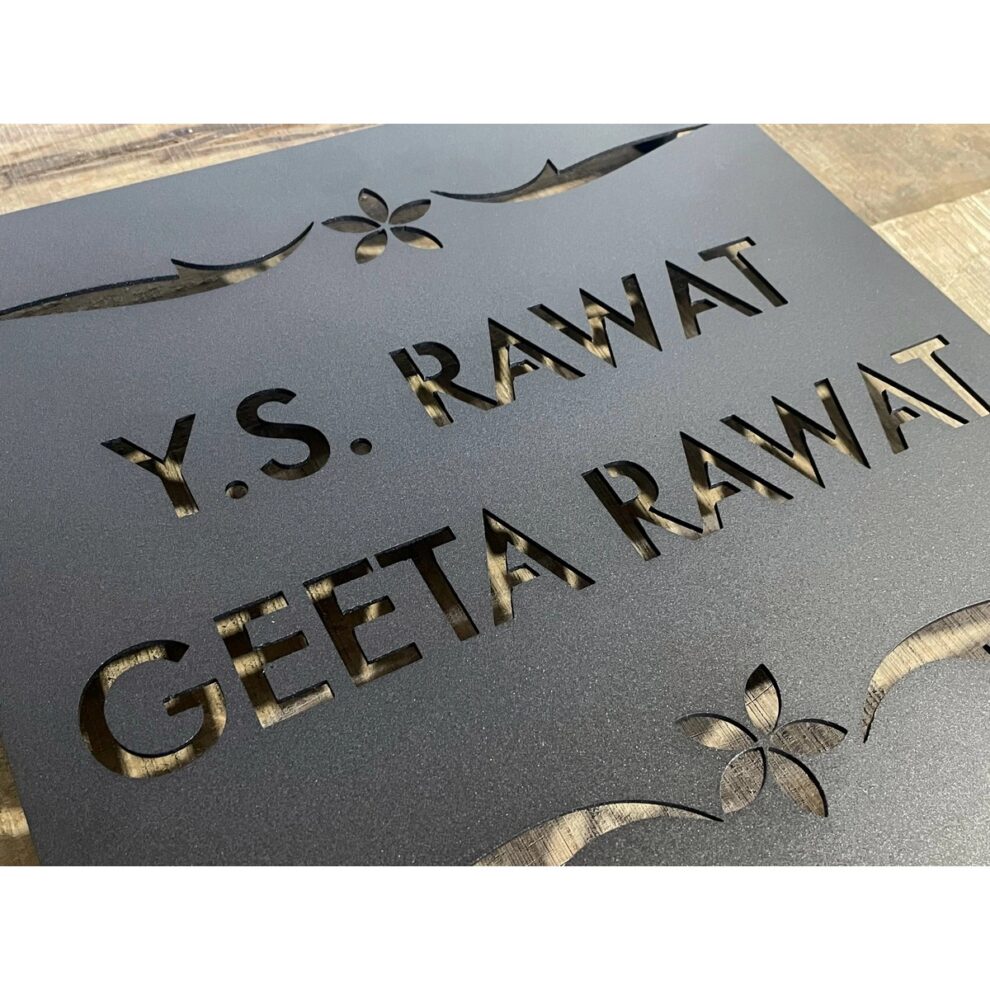 Home Name Plate | Metal Grey Finish Laser Cut