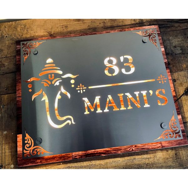 Metal SS 304 LED Waterproof Name Plate - with wood texture