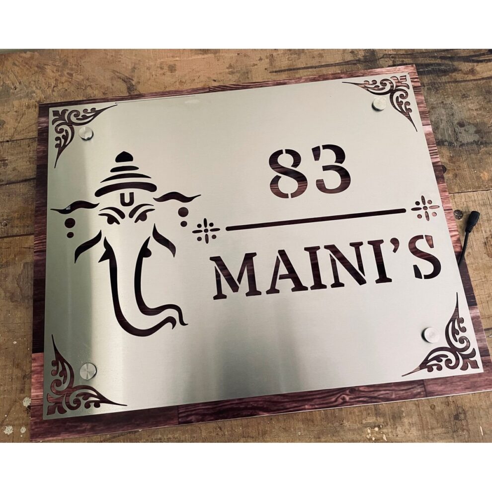 Metal SS 304 LED Waterproof Name Plate - with wood texture