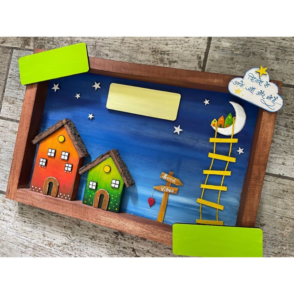Wooden Hut Name Plate - Celestial Charm for Your Home