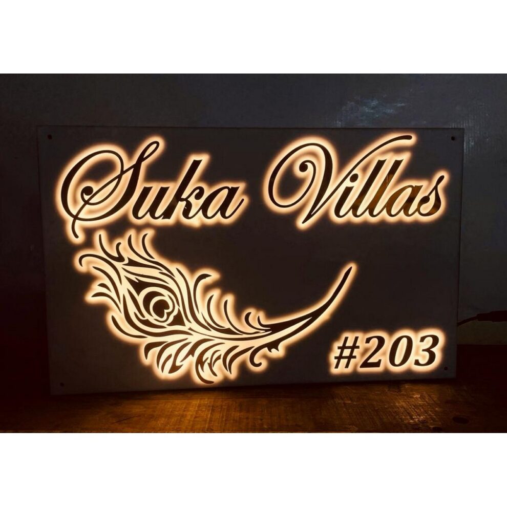 Customisable LED Acrylic Wall Name Plate | Mor Pankh Design