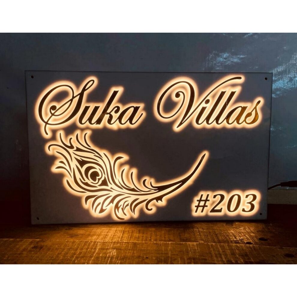 Customisable LED Acrylic Wall Name Plate | Mor Pankh Design