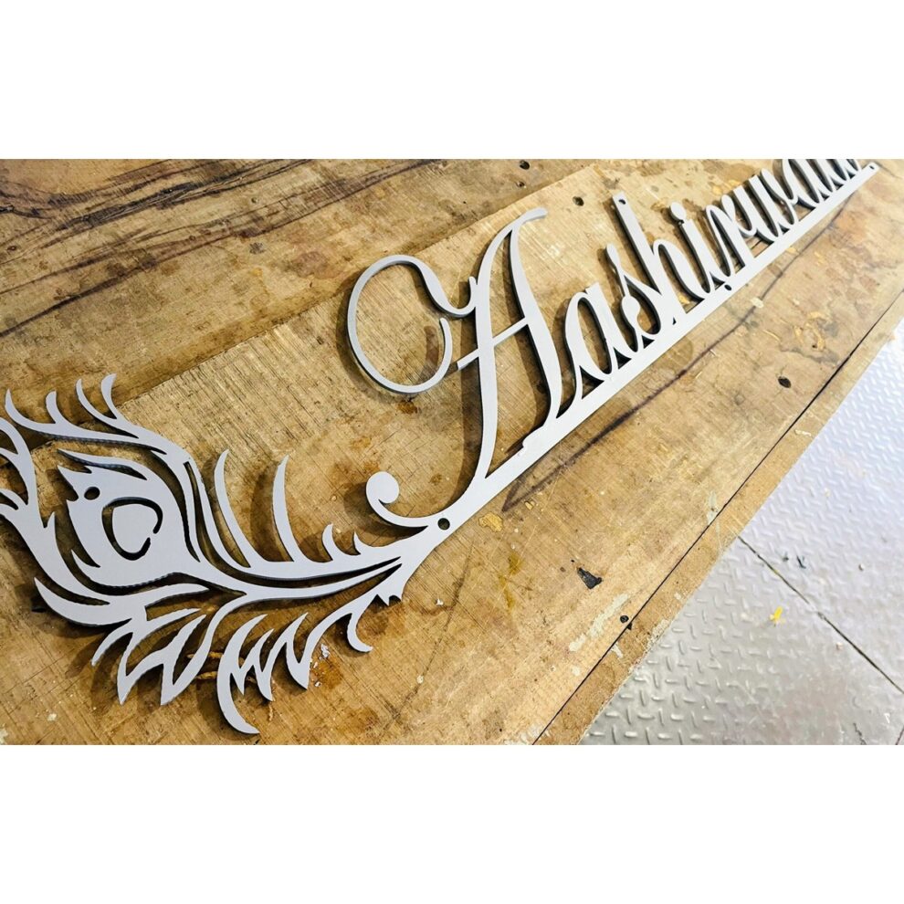 Mor Pankh Metal CNC Laser Cut Name Plate | Waterproof
