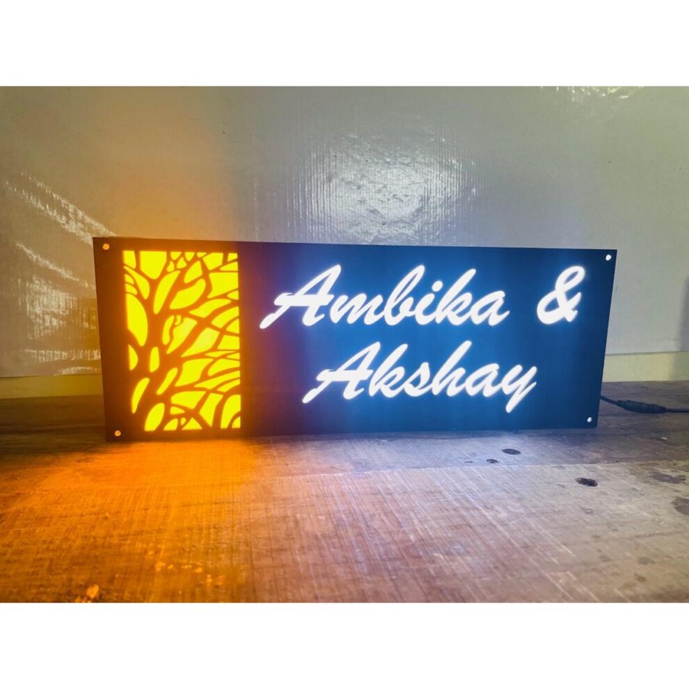 Sheesham Wood Floral Design Nameplate | Customizable