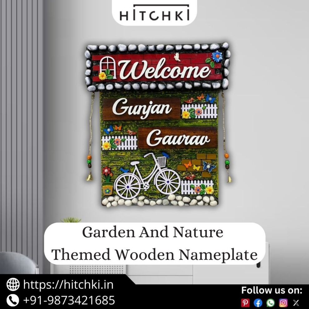 Garden and Nature Themed Wooden Nameplate | Nature's Welcome