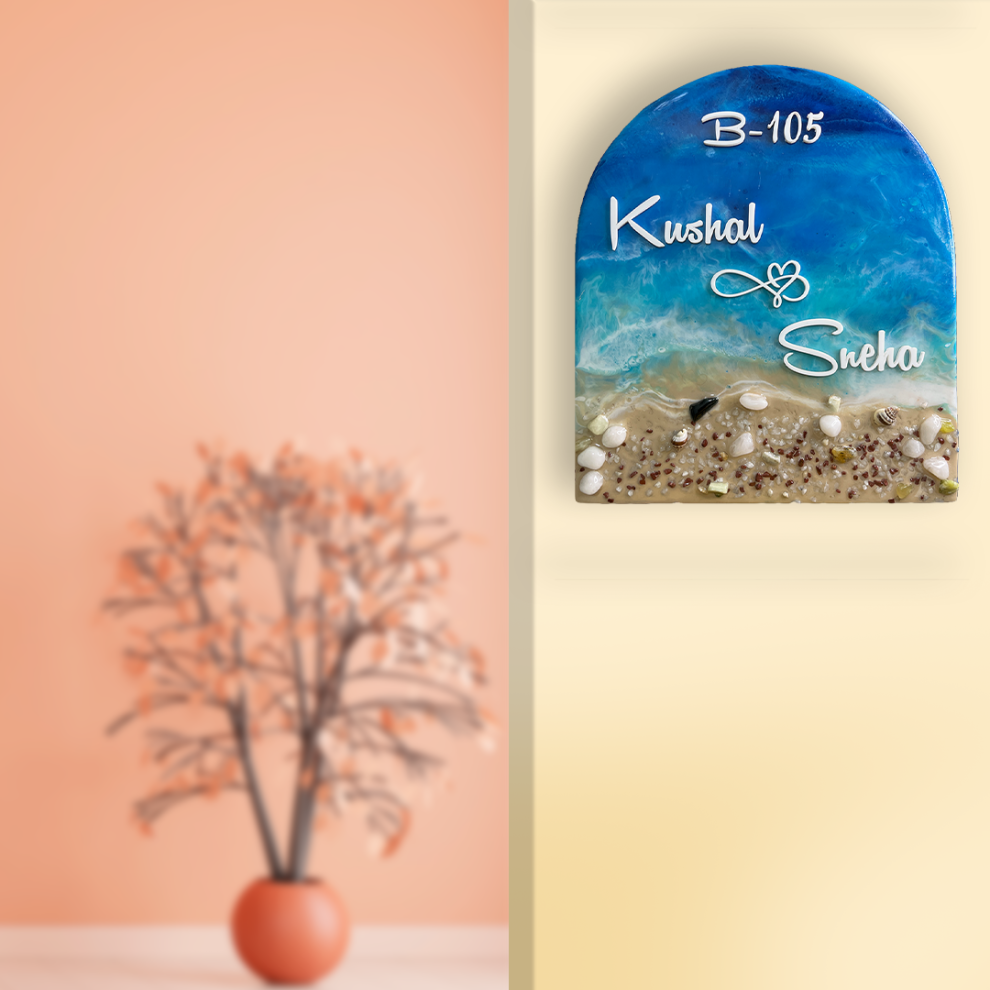 Ocean-Inspired Resin Nameplate for Couples