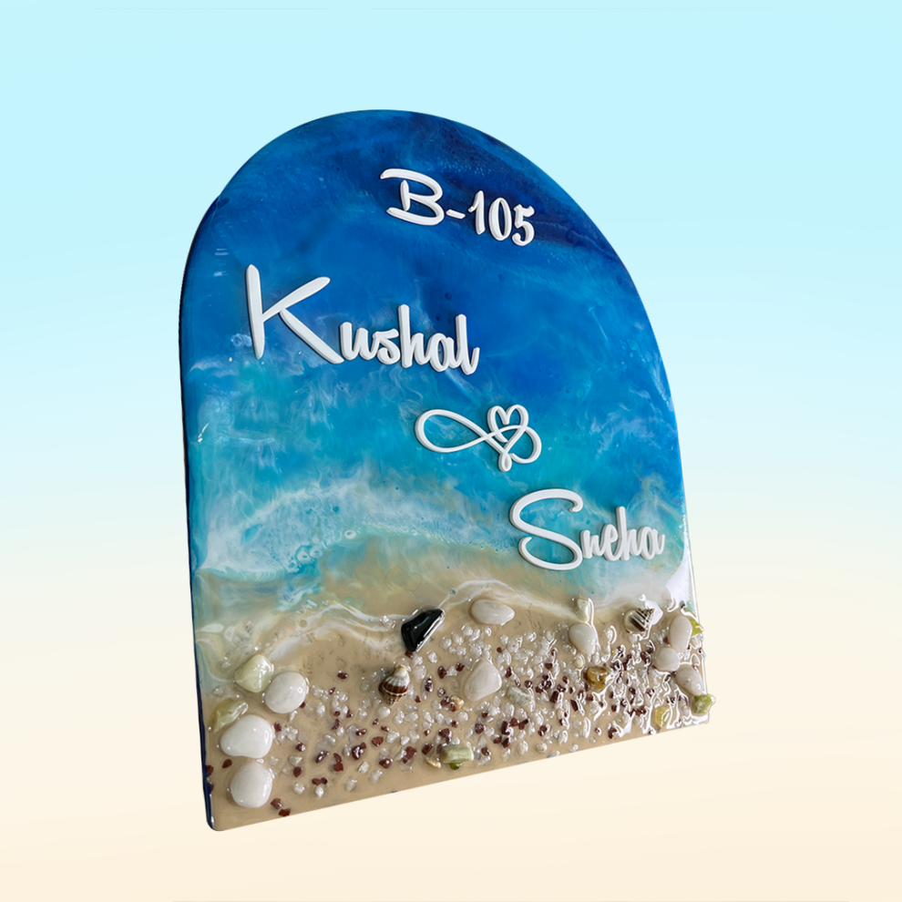 Ocean-Inspired Resin Nameplate for Couples
