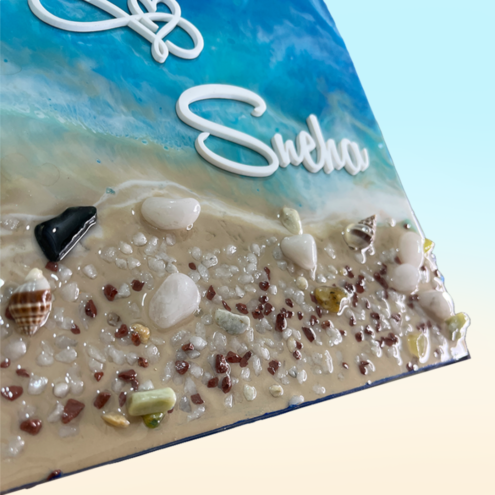 Ocean-Inspired Resin Nameplate for Couples