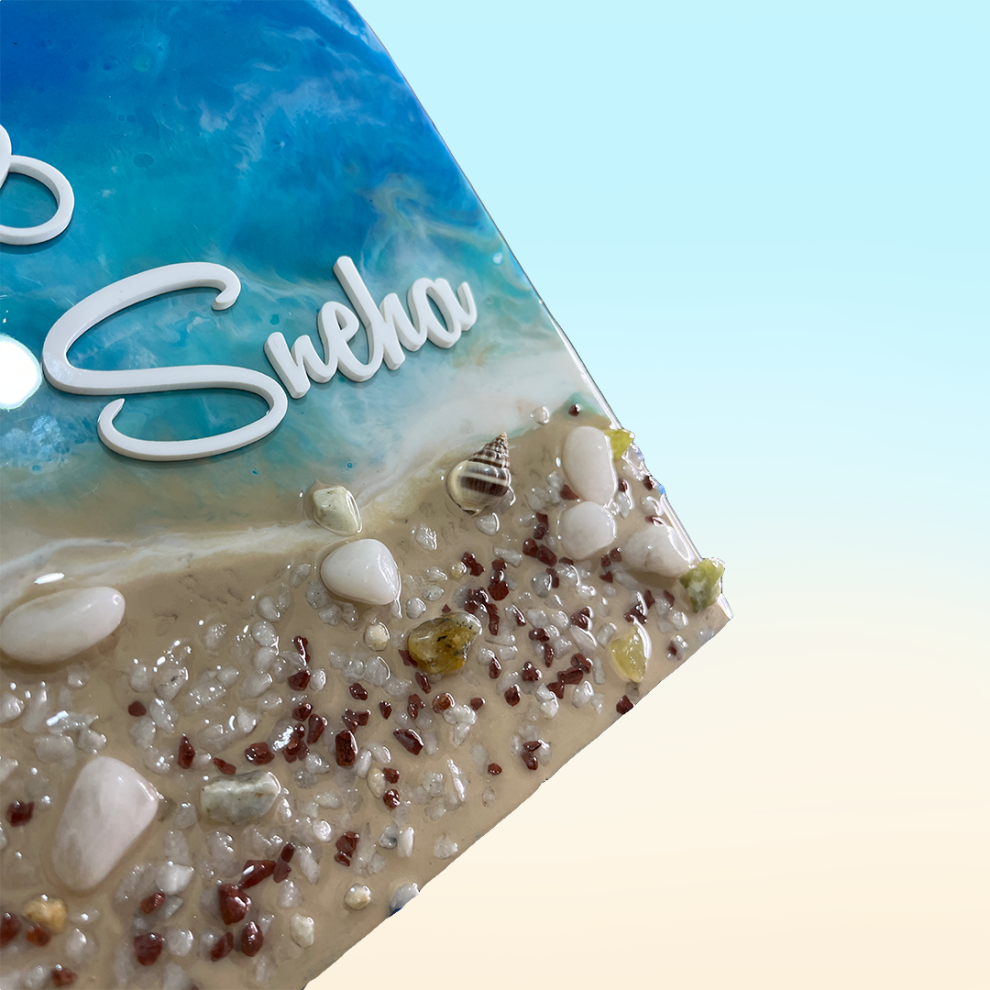 Ocean-Inspired Resin Nameplate for Couples