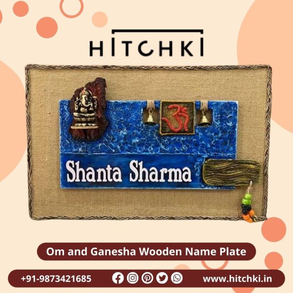 Om and Ganesha Wooden Name Plate – Divine Welcome to Your Home