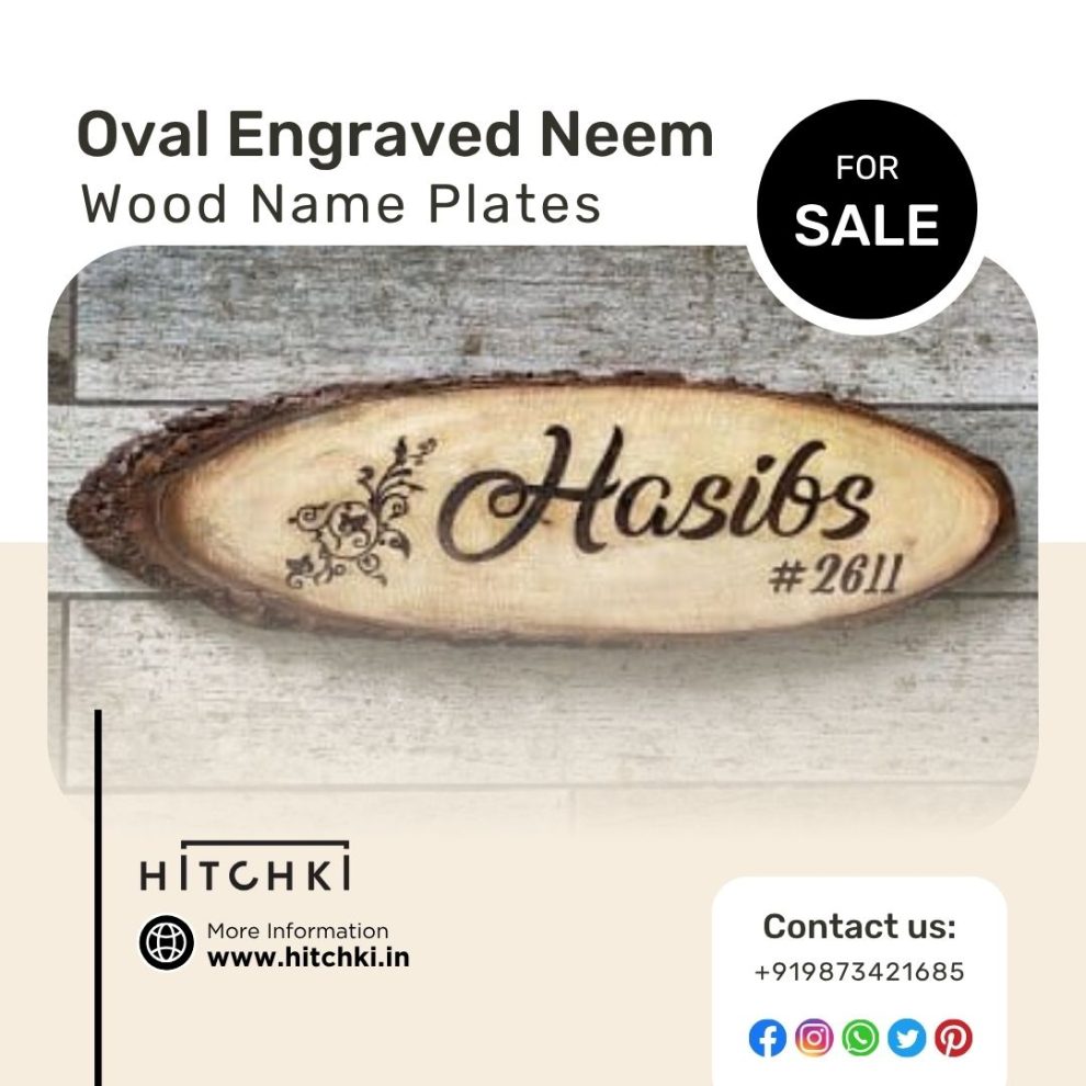 Oval Engraved Wood Nameplates for Elegant Homes—By Hitchki