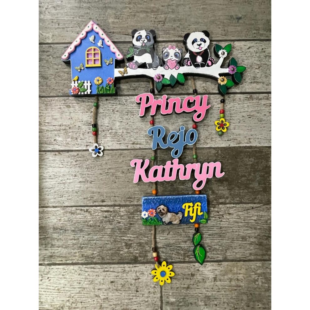 Customized Panda Family Cute Nameplate with Pet Dog
