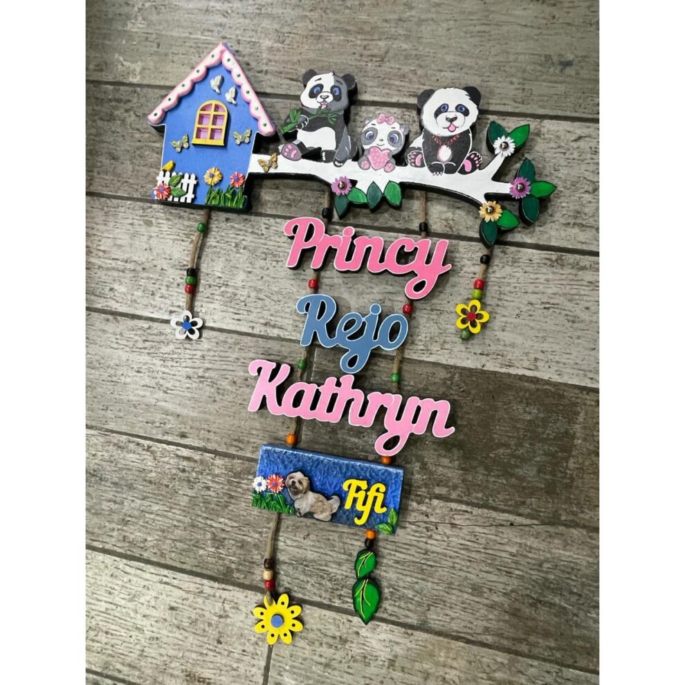 Customized Panda Family Cute Nameplate with Pet Dog