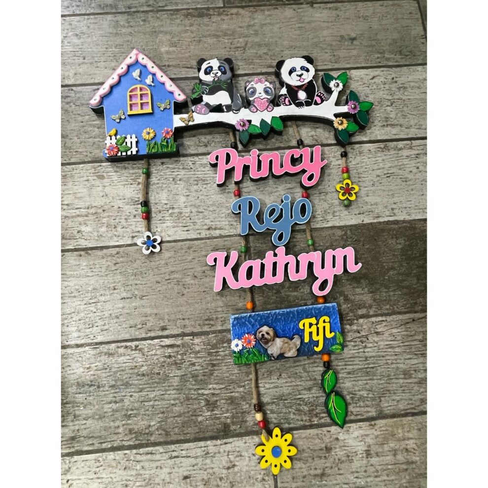 Customized Panda Family Cute Nameplate with Pet Dog