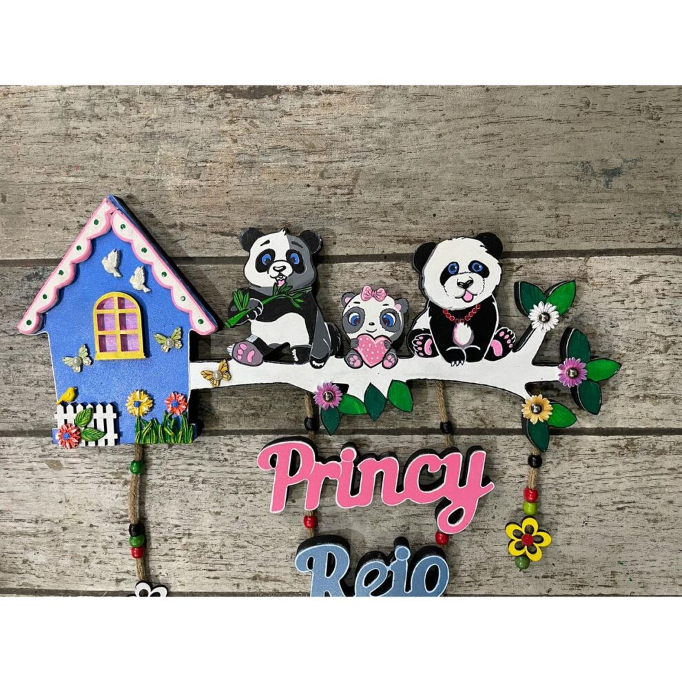 Customized Panda Family Cute Nameplate with Pet Dog