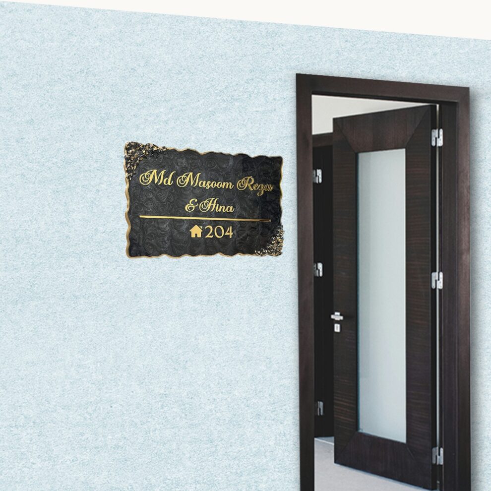 Pearl Black Mix Coated Resin Nameplate | Customized