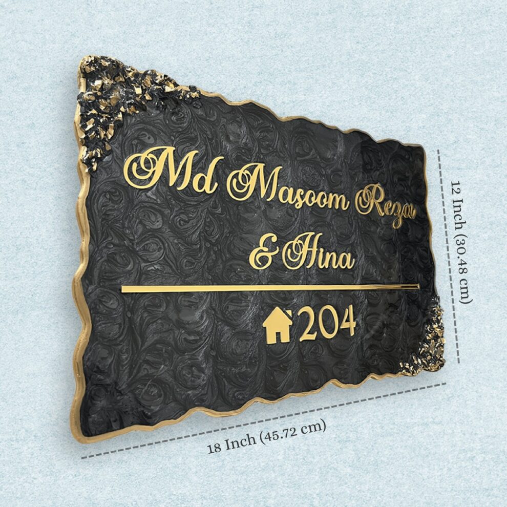 Pearl Black Mix Coated Resin Nameplate | Customized