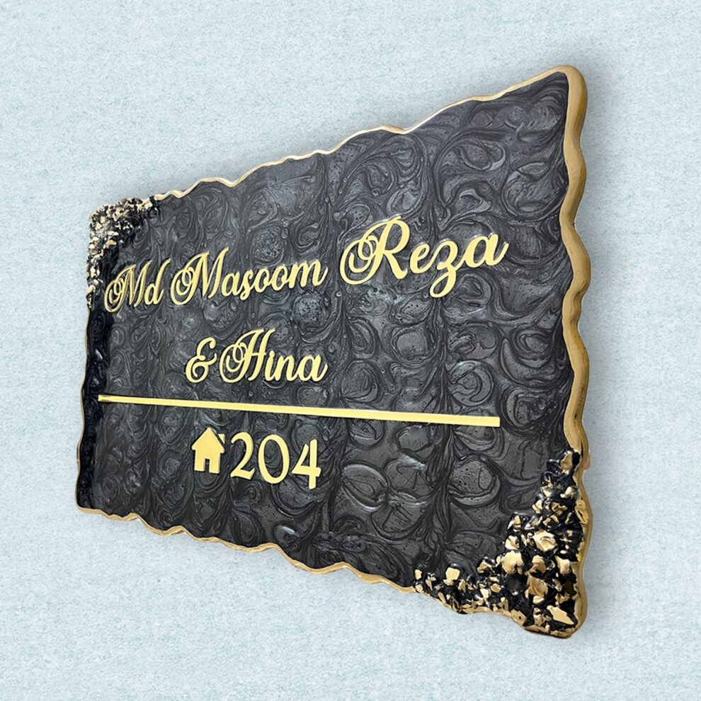 Pearl Black Mix Coated Resin Nameplate | Customized
