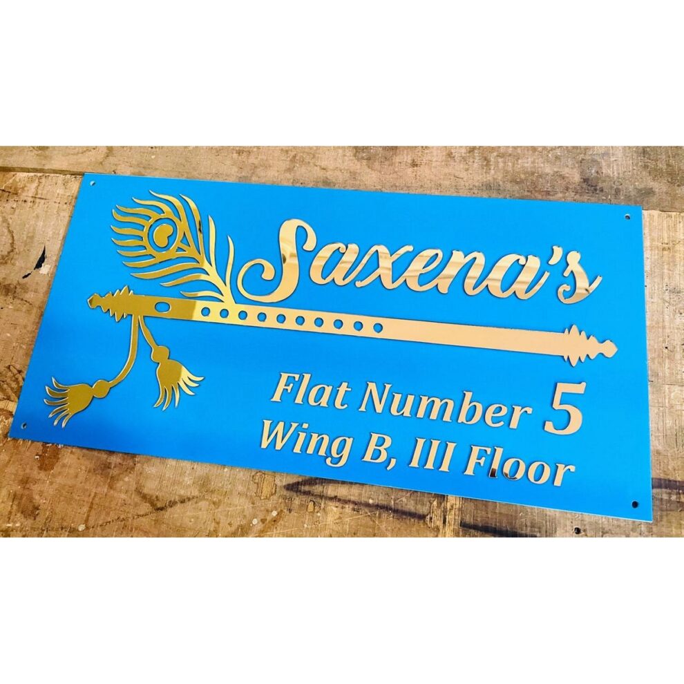 Personalized Acrylic Home Name Plate ( Blue and Golden)