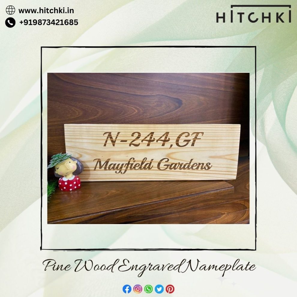 Pine Wood Engraved Nameplate : Personalized Elegance