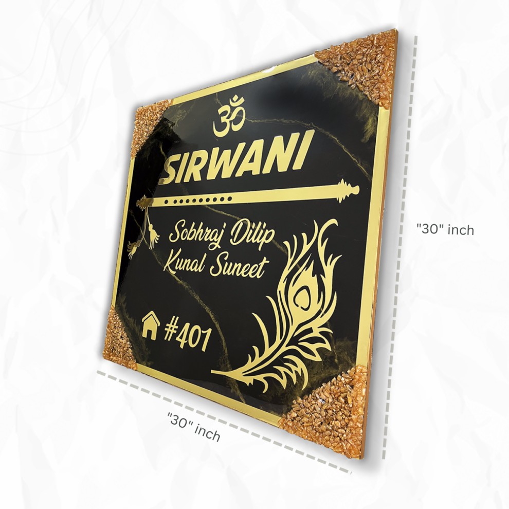 Premium Black Resin Nameplate with Golden Highlight