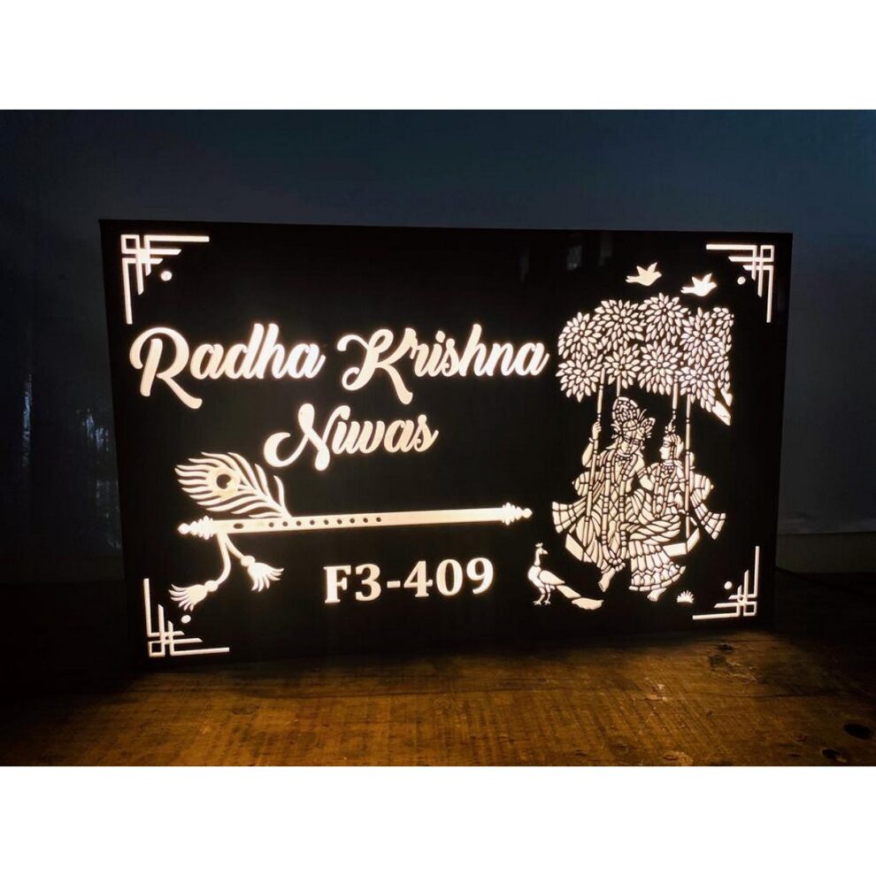 Radhe Krishna Acrylic LED Name Plate | Customized