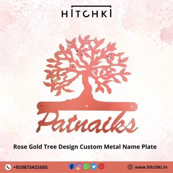 Custom Metal Name Plate-Rose Gold Tree Design for Entrance