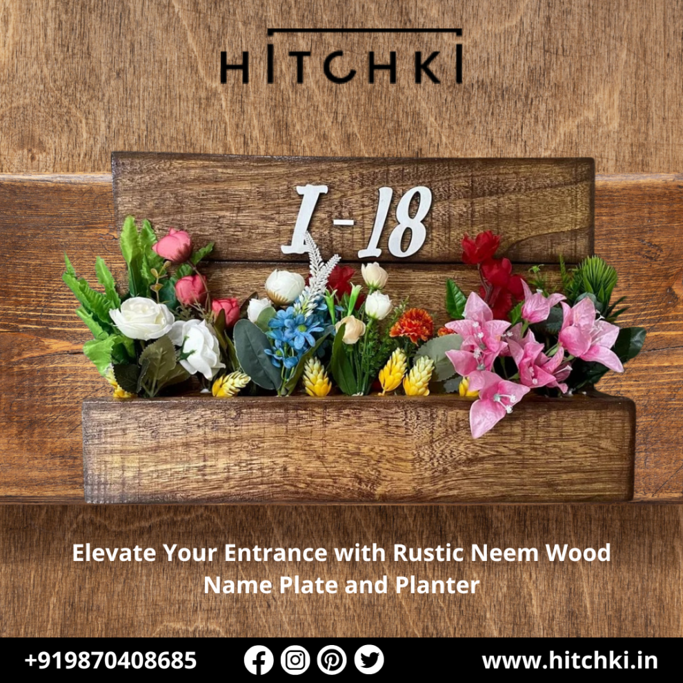 Neem Wood Nameplate & Planter - Elegance and Sustainability