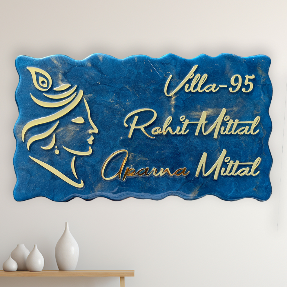 Blue Metallic Resin Coated Nameplate | Shree Krishna Desing
