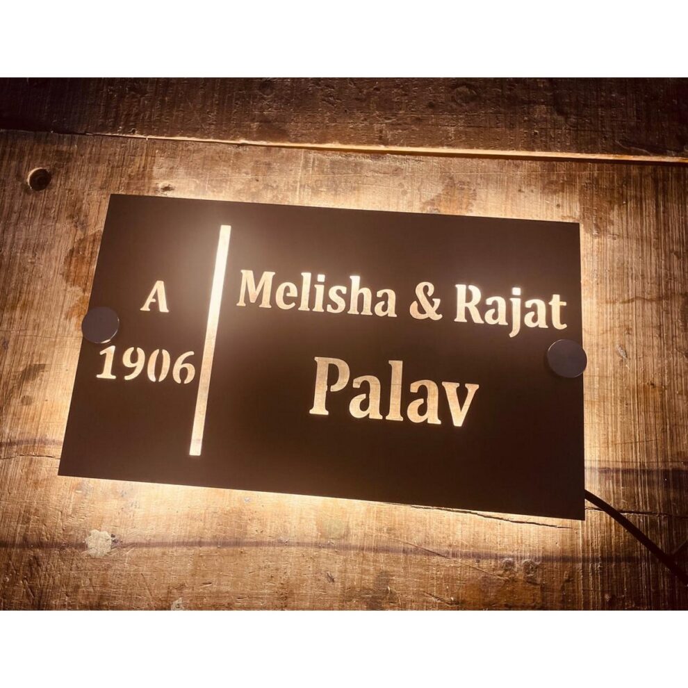 Home Led Name Plate | Stainless Steel Rose Gold Matt Texture