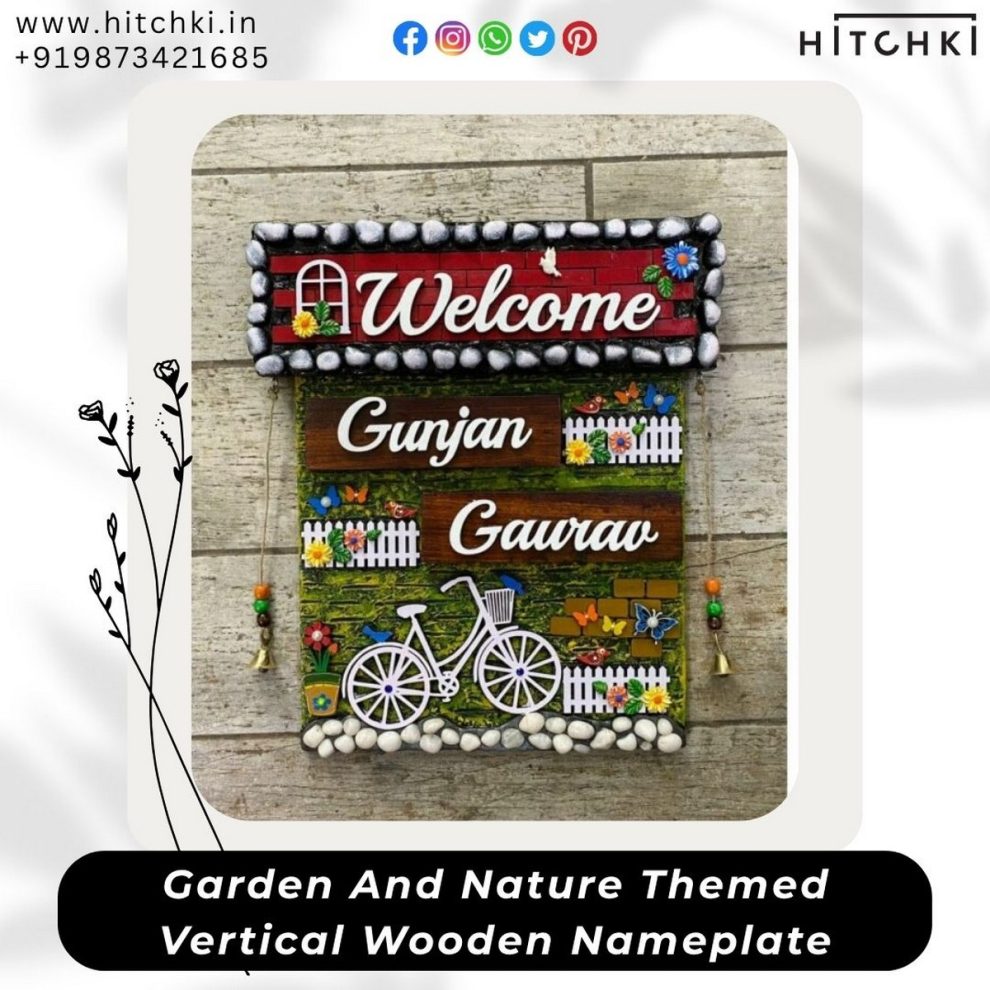 Stunning Garden & Nature Themed Vertical Wooden Nameplate