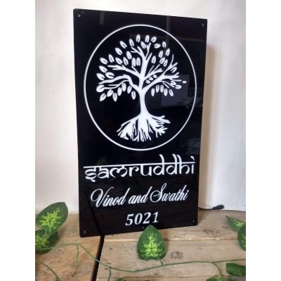 Tree Design LED Acrylic Name Plate - Waterproof