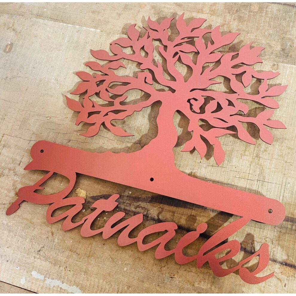 Tree Design Metal House Name Plate Rose Gold | HITCHKI