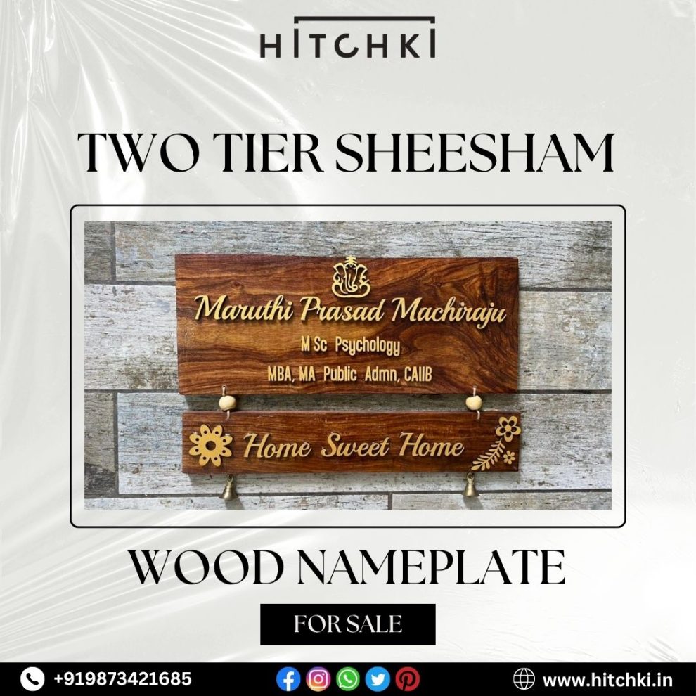 Custom Two-Tier Sheesham Wood Name plate Online | Hitchki