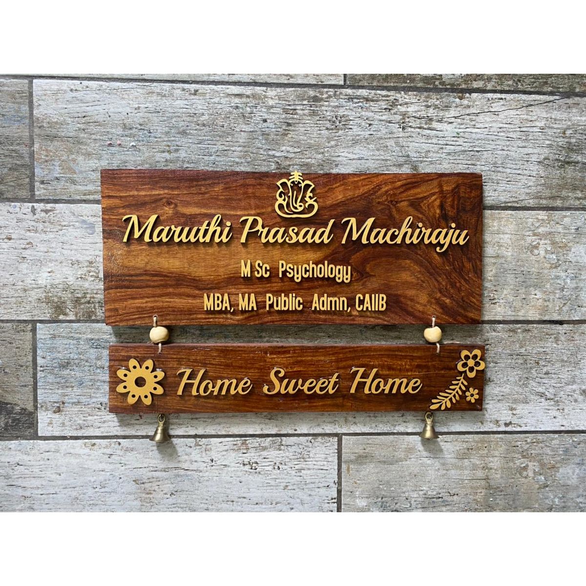 Custom Two-Tier Sheesham Wood Name plate Online | Hitchki