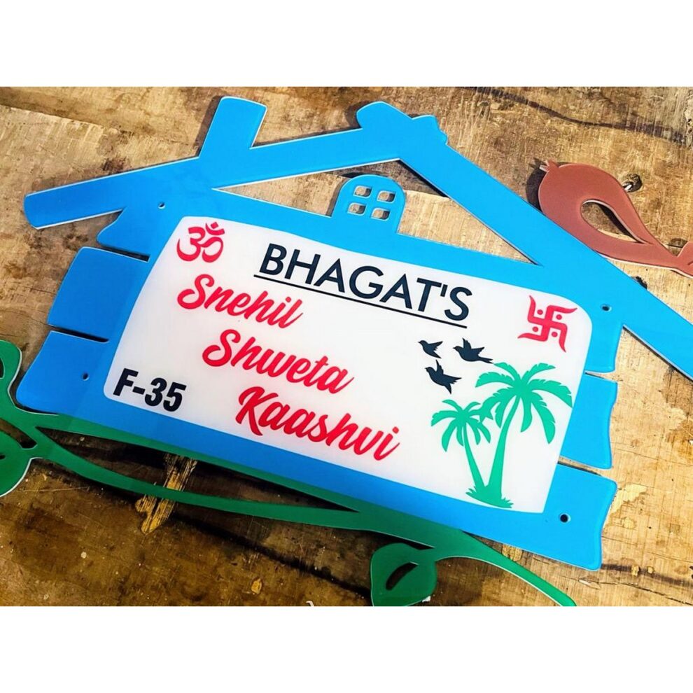 Multicolor Acrylic Hut Shape Nameplate Unique Design