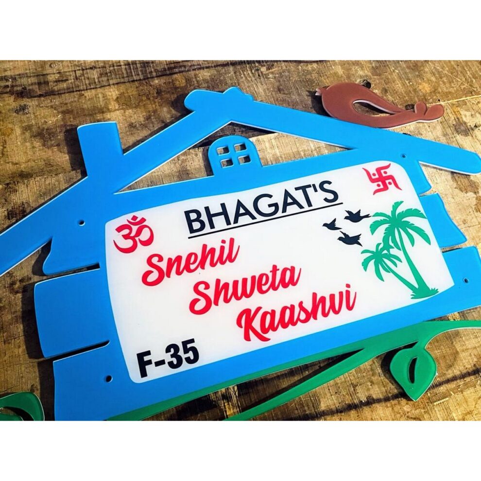 Multicolor Acrylic Hut Shape Nameplate Unique Design