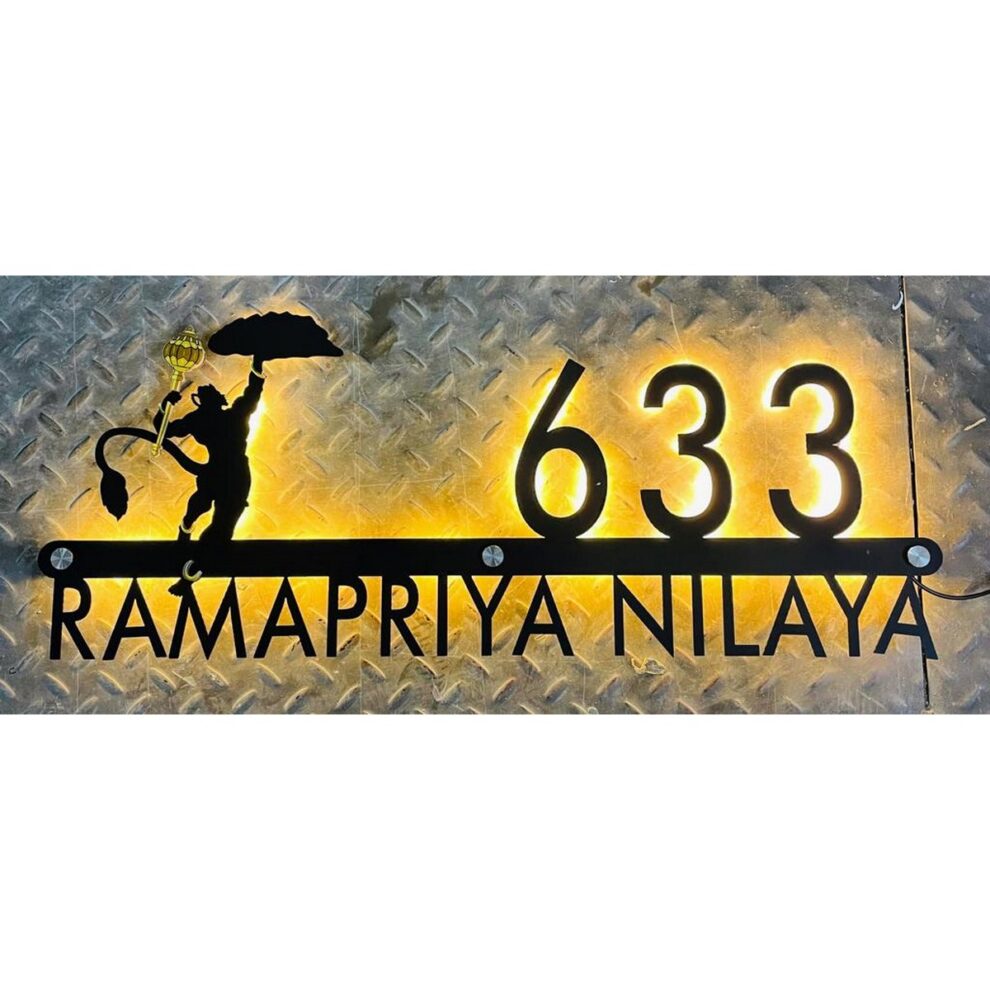 Metal LED Waterproof Home Name Plate - Hanuman Ji Design