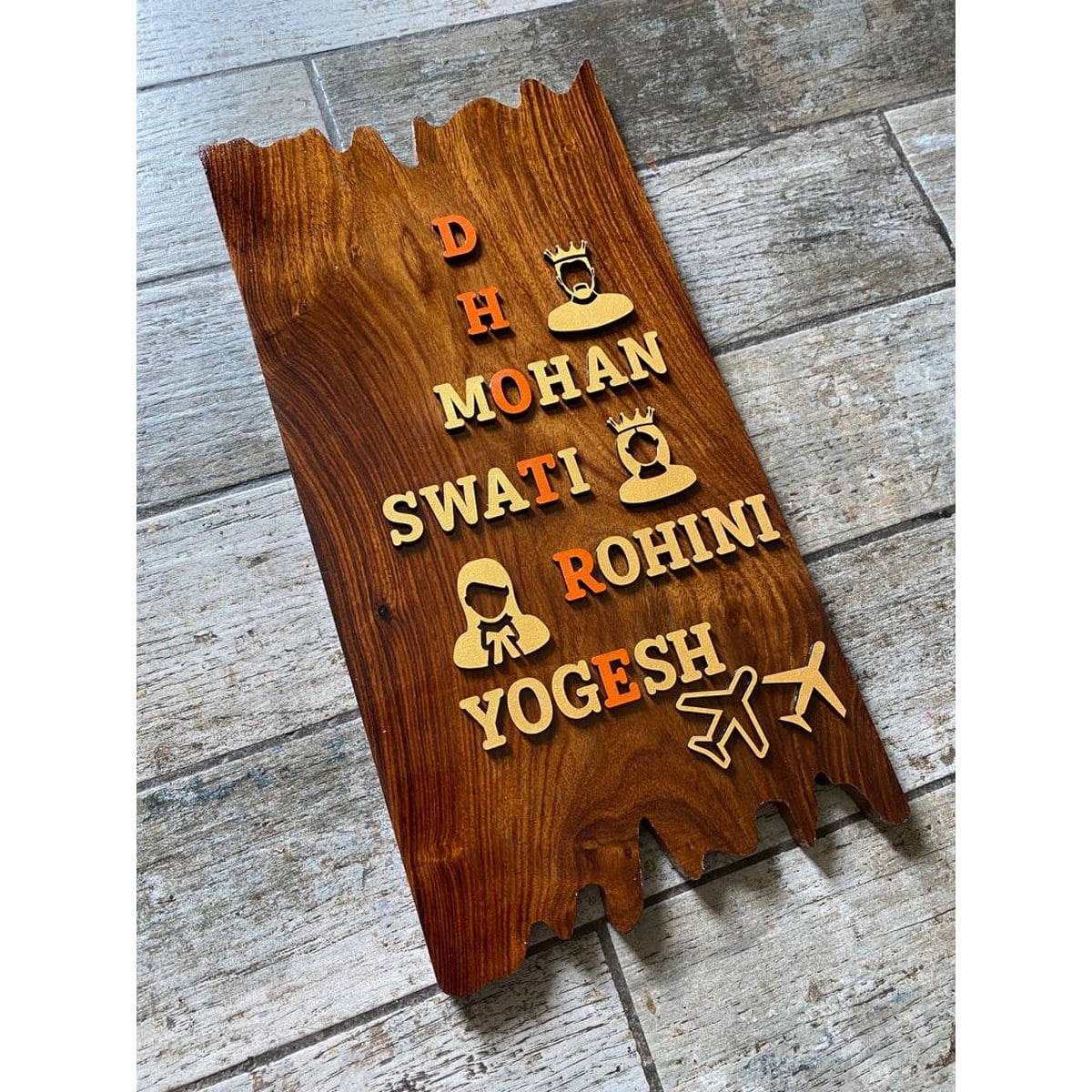 Vertical Wavy Sheesham Nameplate | HITCHKI