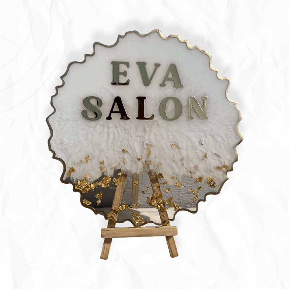 White Corporate Resin Nameplate Metallic and Transparent