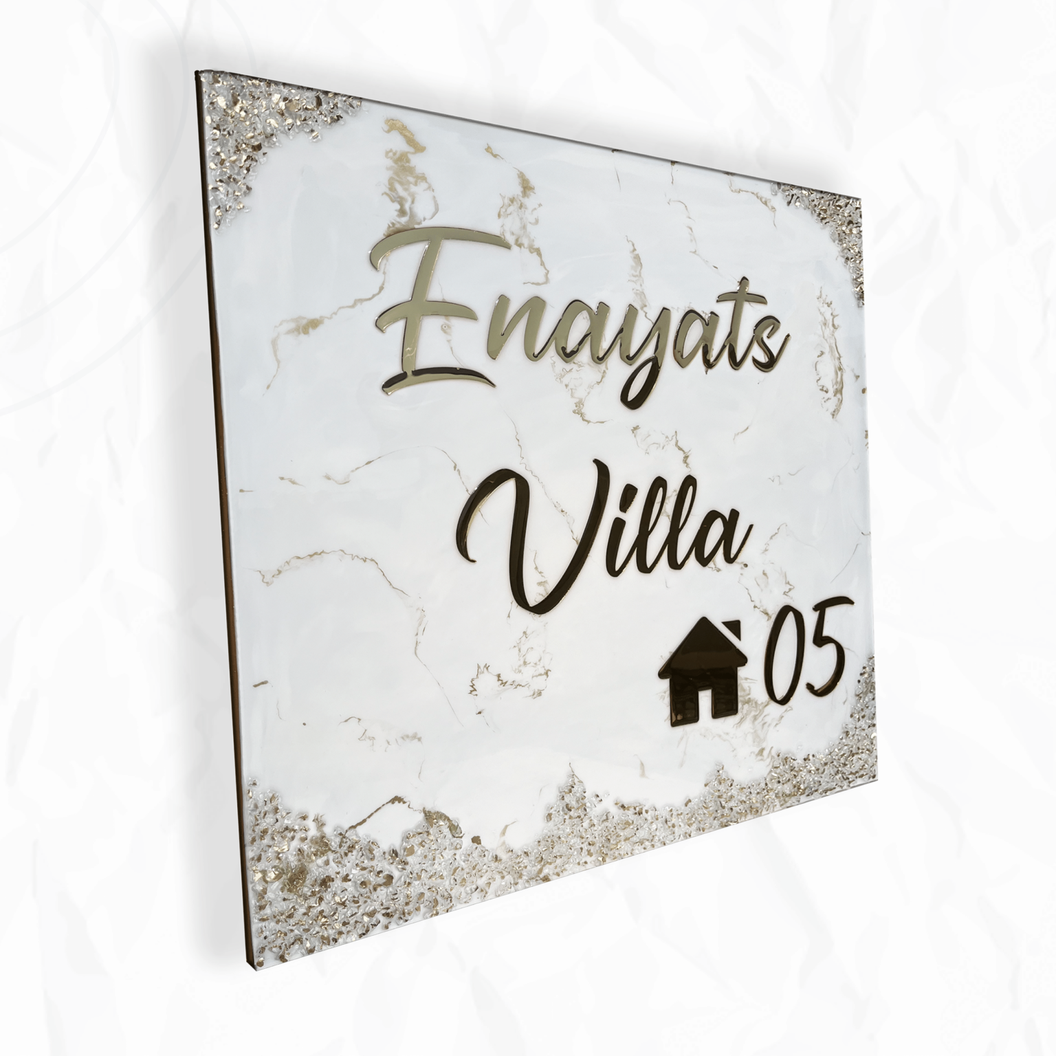 White and Golden Resin Coated Nameplate | Customized