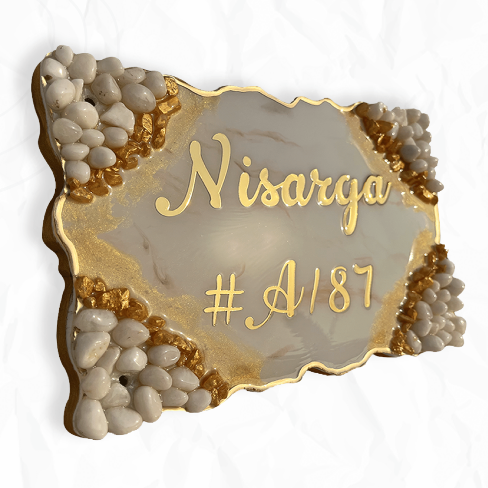 Pebbles Resin Nameplate 😍 White and Orange Theme Decorated