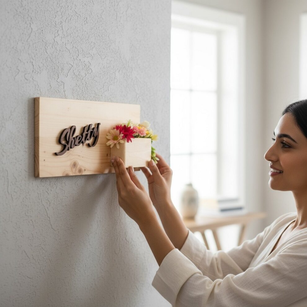 Rubber Wood Flower Planter Nameplate for Home – Shetty