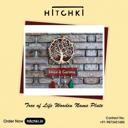 Wooden Made Circular Tree Shape Nameplate | HITCHKI
