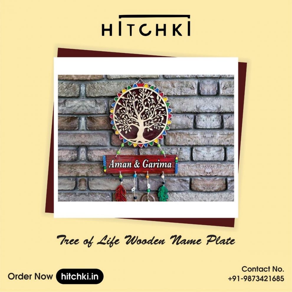 Wooden Made Circular Tree Shape Nameplate | HITCHKI