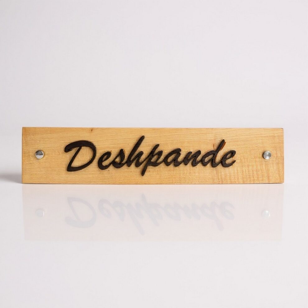 Designer Deshpande Wooden Name Plate with Natural Wood