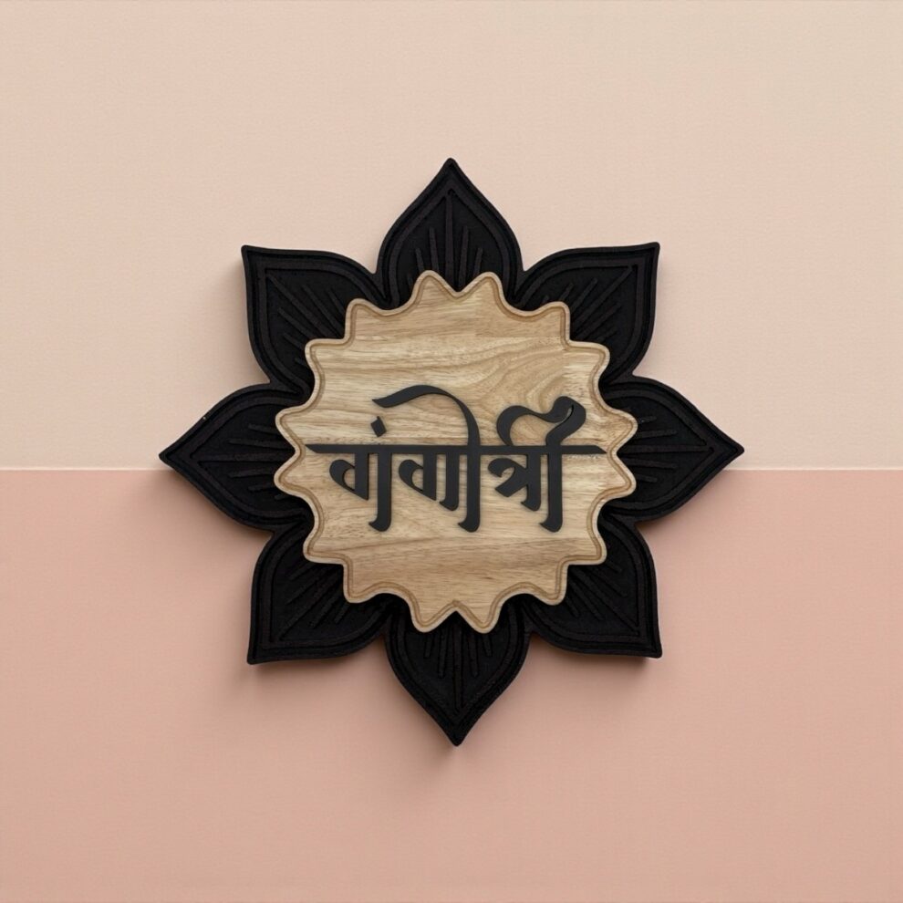 Lotus-Shaped Wooden Nameplate | Handcrafted Gangotri Design