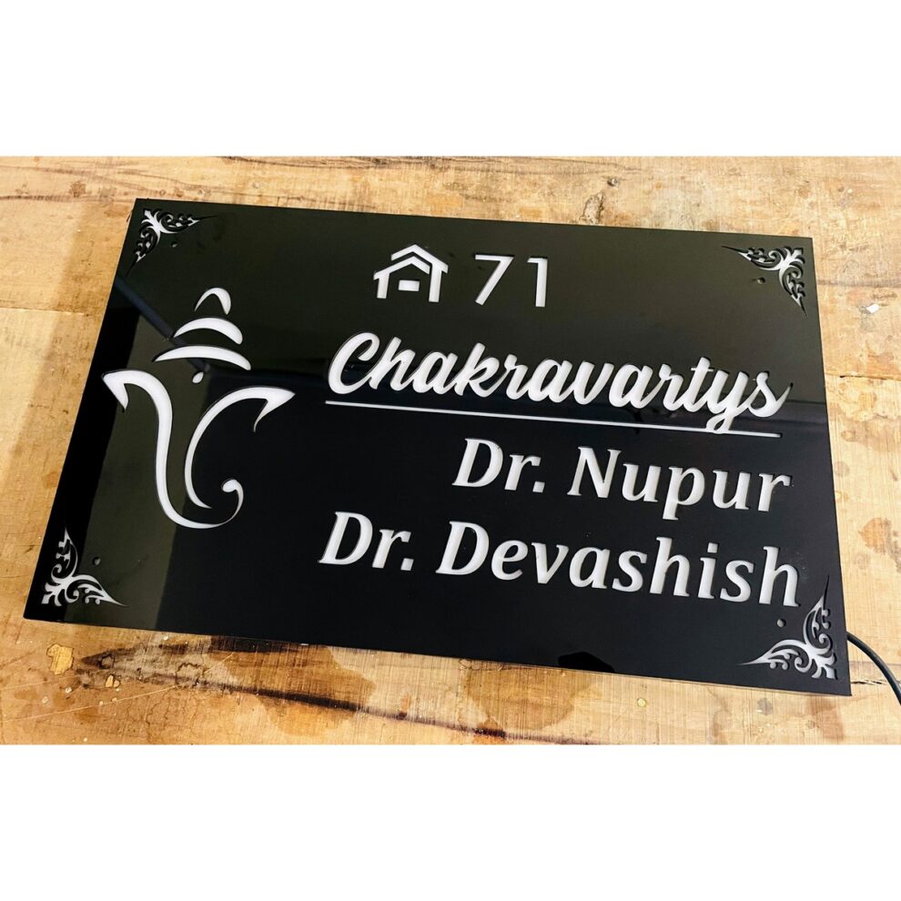 Yellow LEDs Acrylic House Name Plate – waterproof